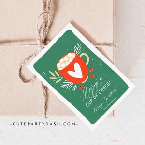 Enjoy a Cup of Cheer Christmas Gift Tag Printable INSTANT DOWNLOAD ...
