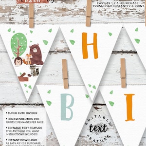 EDITABLE Woodland Birthday Wall Banner Woodland Animals Printable Decor ...