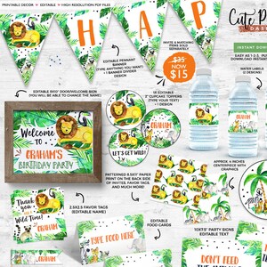 INSTANT DOWNLOAD - EDITABLE Jungle Safari Birthday Decorations Jungle ...