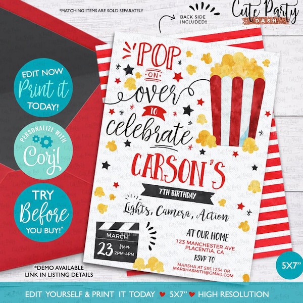 Popcorn Invitation - Etsy