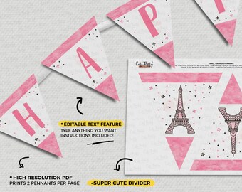 French Parisian Printable Party Pack Kit Instant Download Pink - Etsy