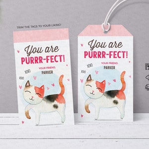 INSTANT DOWNLOAD, Cat Valentine's Day Gift Tag, Watercolor Valentine's ...