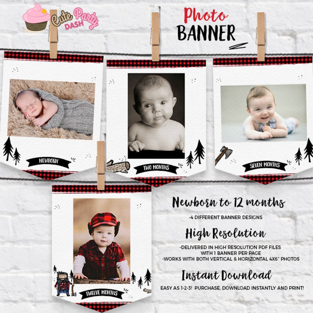 INSTANT DOWNLOAD Lumberjack Birthday Monthly Photo Banner Lumberjack ...