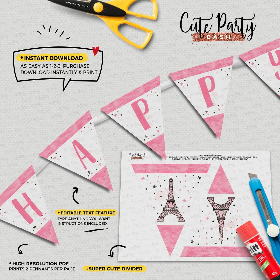 INSTANT DOWNLOAD EDITABLE Paris Birthday Party Wall Banner | Etsy