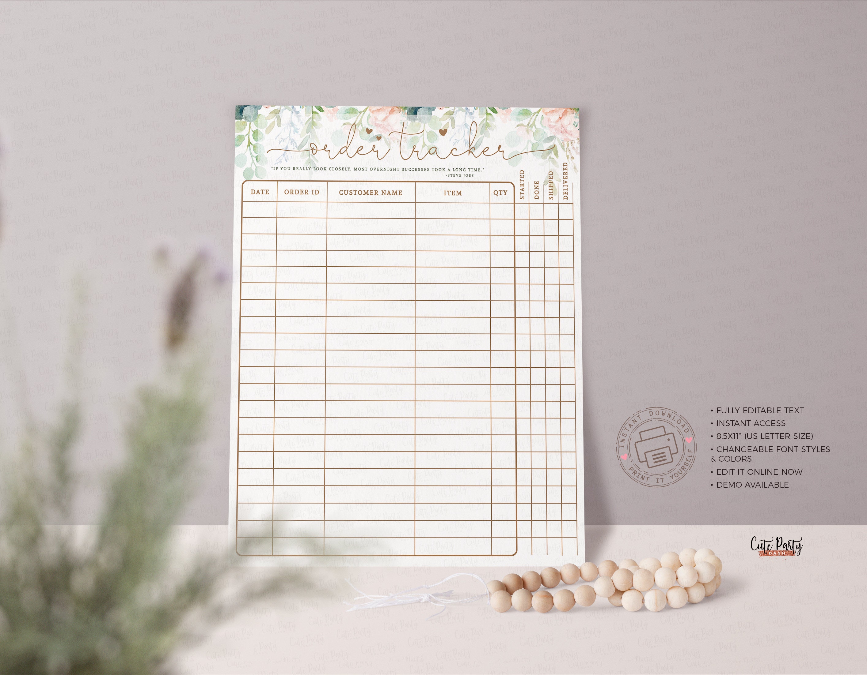 Greenery Order Form Template: Editable Small Business Form (digital ...