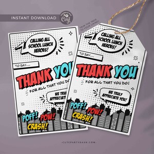 School Lunch Hero Day Appreciation Gift Tag Printable Lunch Hero ...