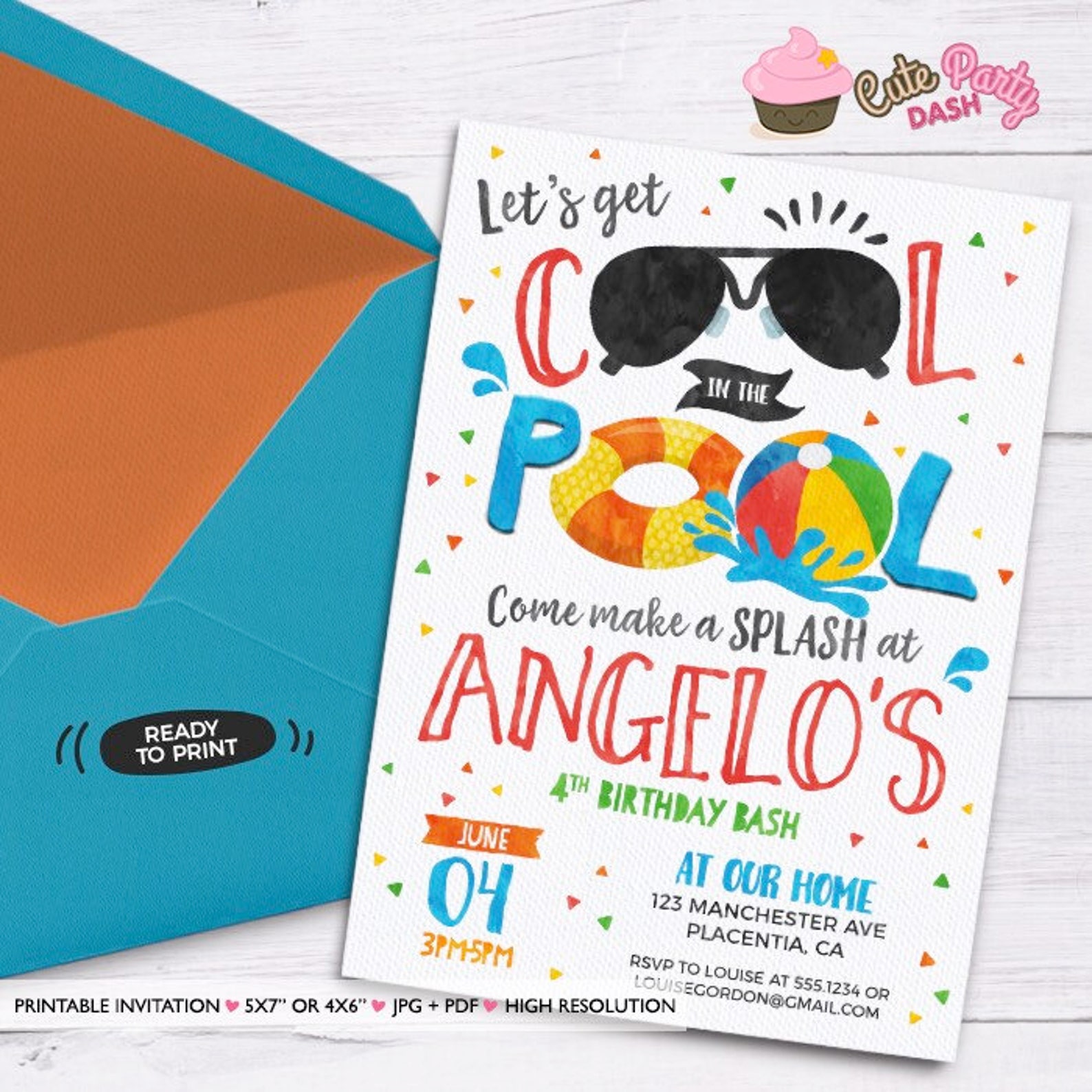 Pool Party Invitation Printable Pool Party Birthday Invitation | Etsy