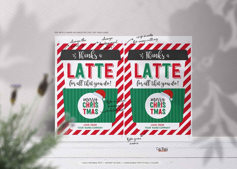 Editable Christmas Thanks a Latte Christmas Coffee Gift Card - Etsy