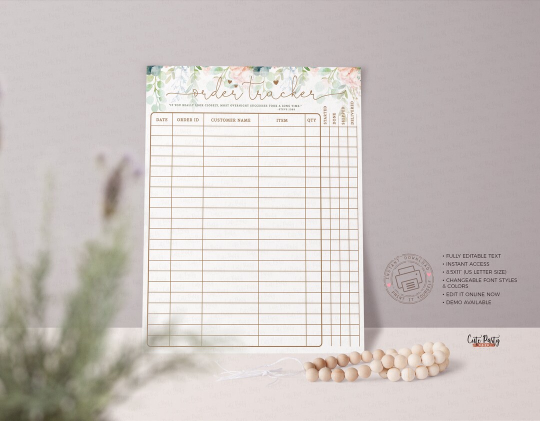 Greenery Order Tracker Form Template Editable, INSTANT DOWNLOAD ...