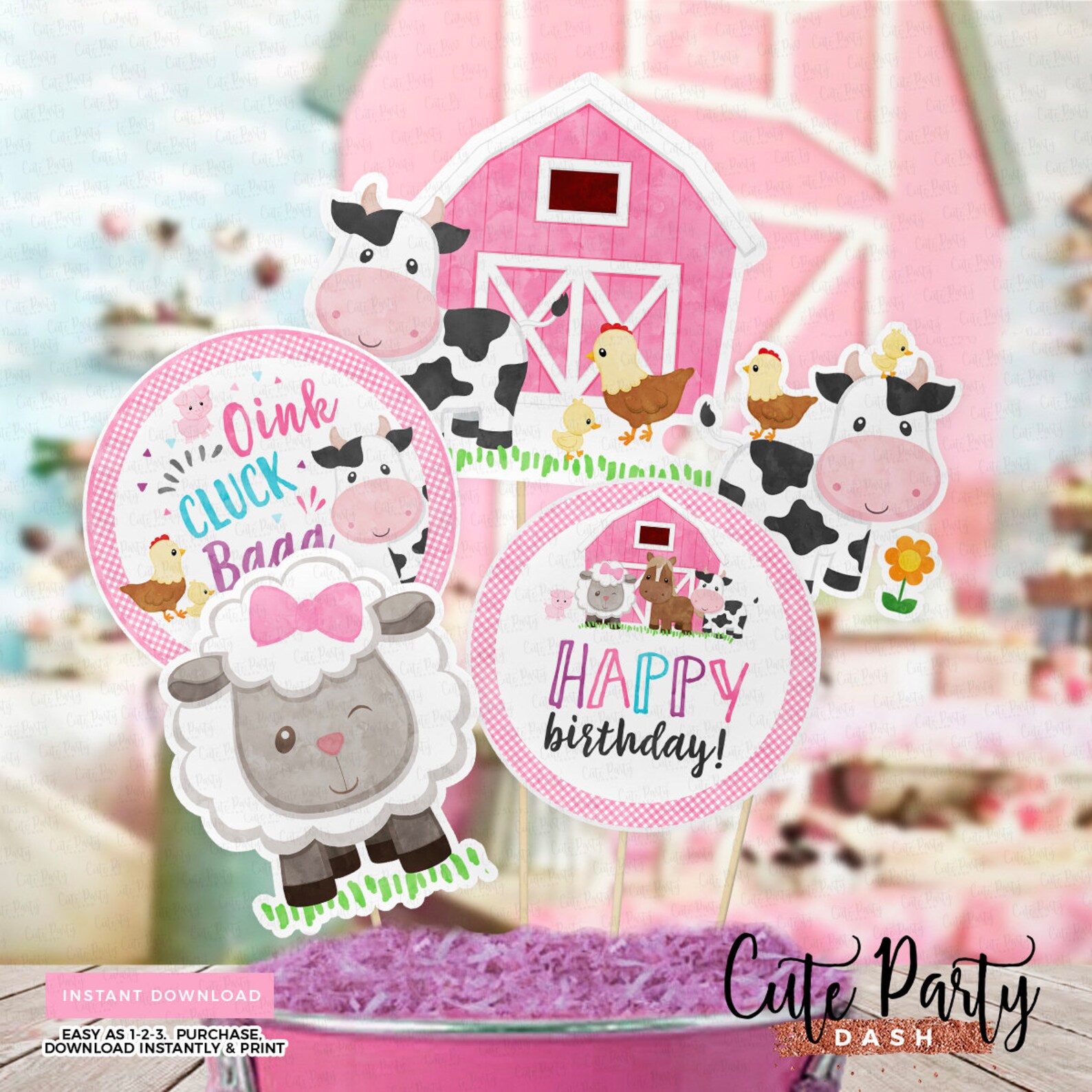 Editable Farm Barnyard Birthday Invitation Girly Farm Animals | Etsy