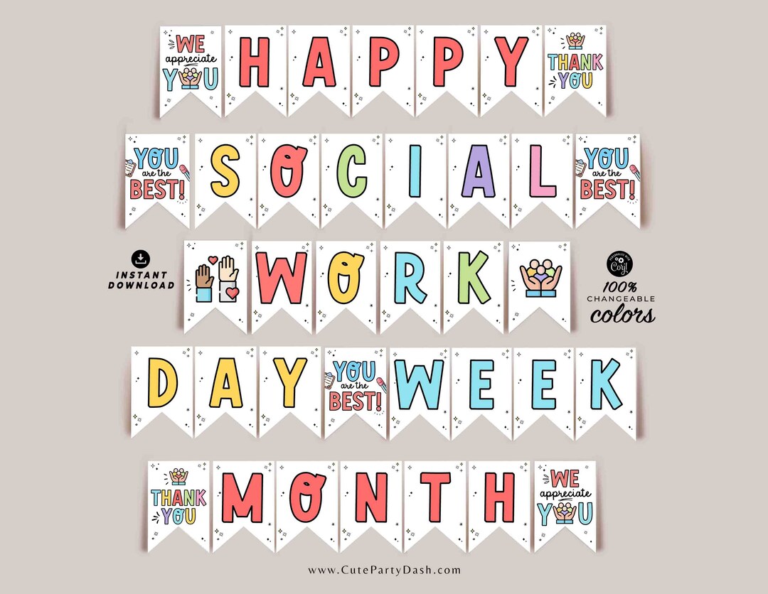 Social Work Month Banner Printable INSTANT DOWNLOAD Editable School ...