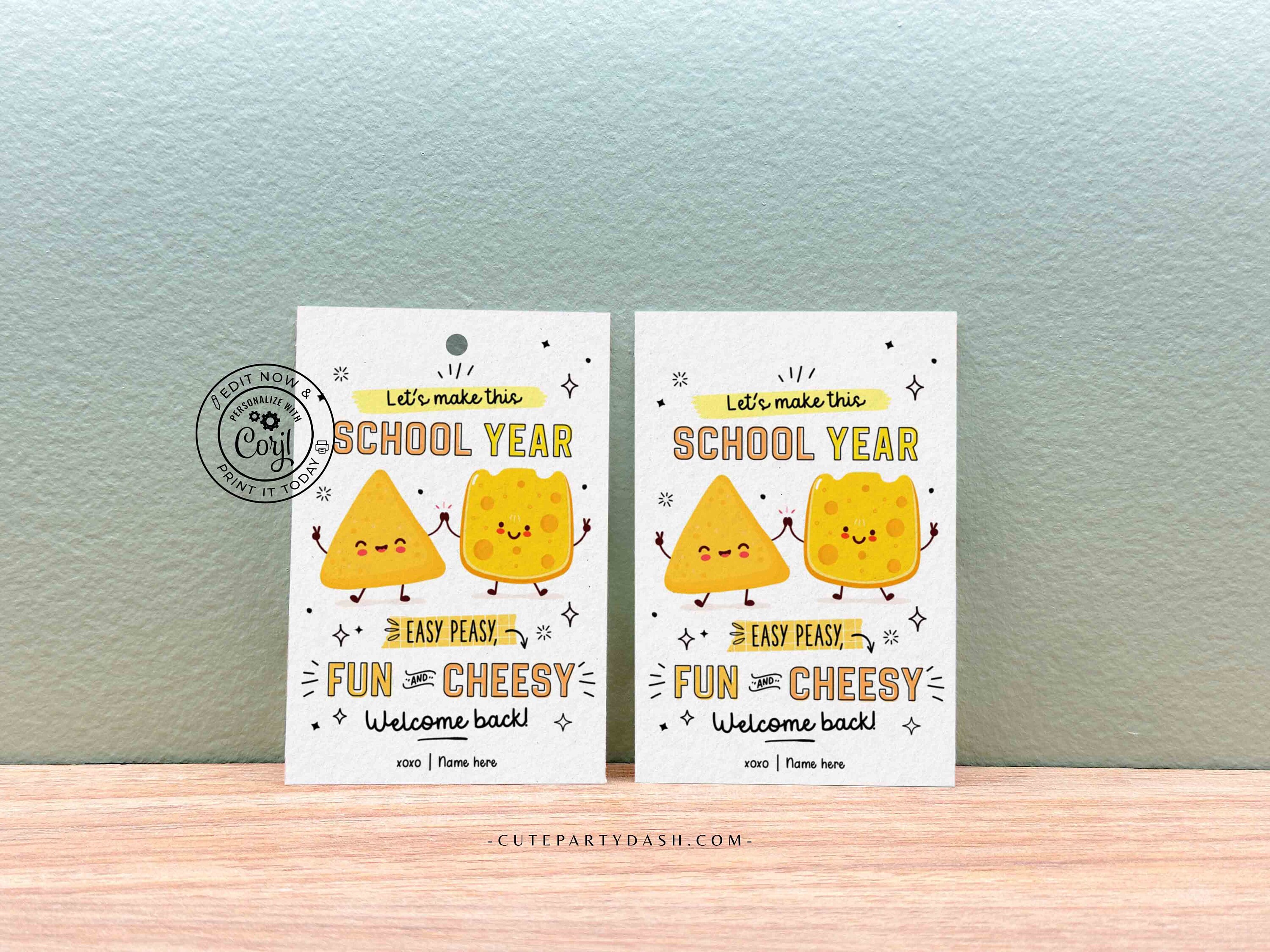 Editable Welcome Back to School Gift Tag: Cheesy Snack (digital ...