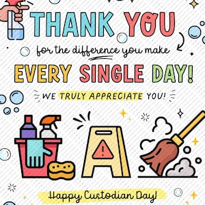 Custodian Appreciation Day Sign: School Staff Gift (digital Download ...