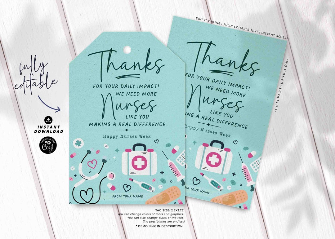 Nurses Week Gift Tags: Editable Appreciation Printables (instant ...