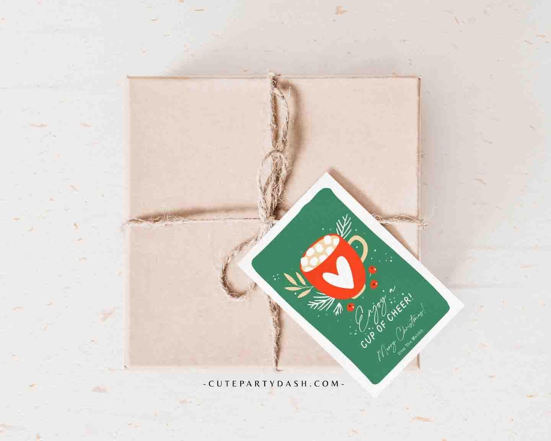 Enjoy a Cup of Cheer Christmas Gift Tag Printable INSTANT DOWNLOAD ...