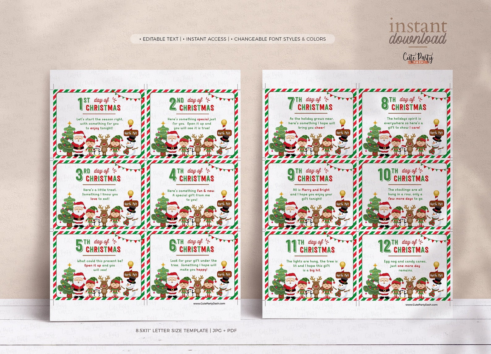 Editable 12 Days of Christmas Gift Tags, Printable Cards (instant ...