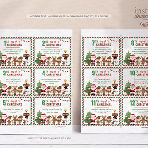 Editable 12 Days of Christmas Gift Tags, Printable Cards (instant ...
