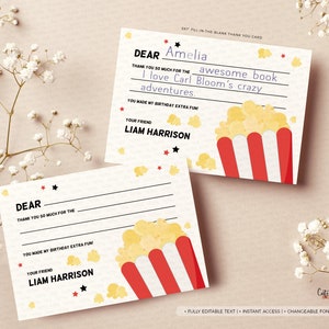INSTANT DOWNLOAD - Movie Night Birthday Thank You Card Printable Favor ...