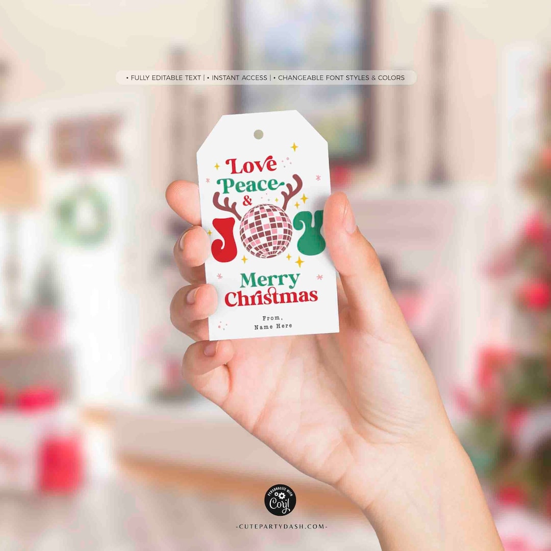 Love Peace Christmas Gift Tag Printable INSTANT DOWNLOAD Editable Merry ...