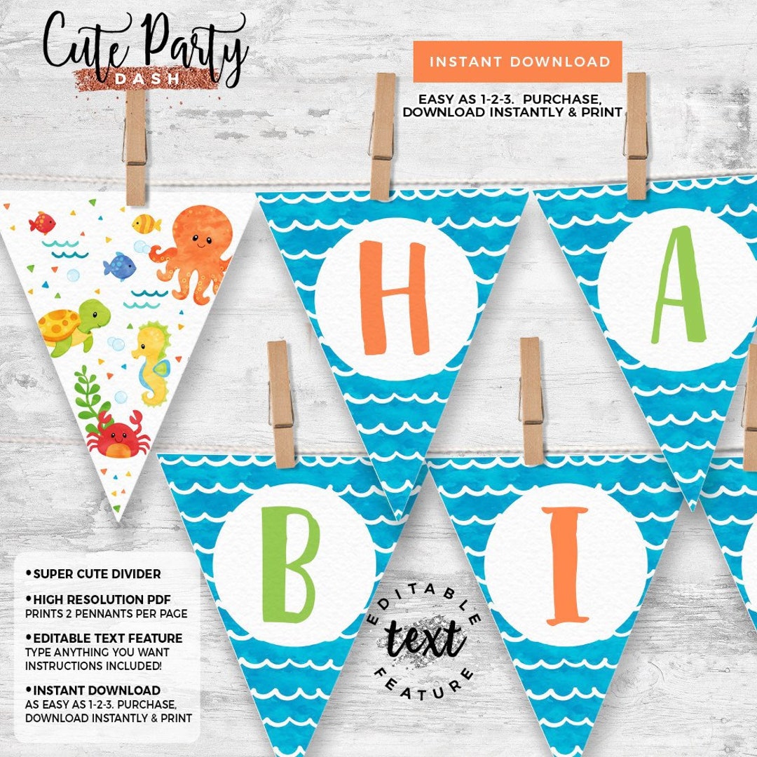 INSTANT DOWNLOAD - EDITABLE Under the Sea Wall Banner Ocean Birthday ...