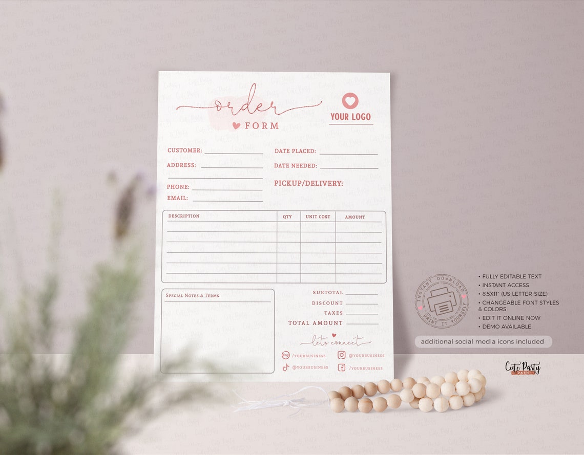 Pink Price List Template Editable INSTANT DOWNLOAD Printable - Etsy