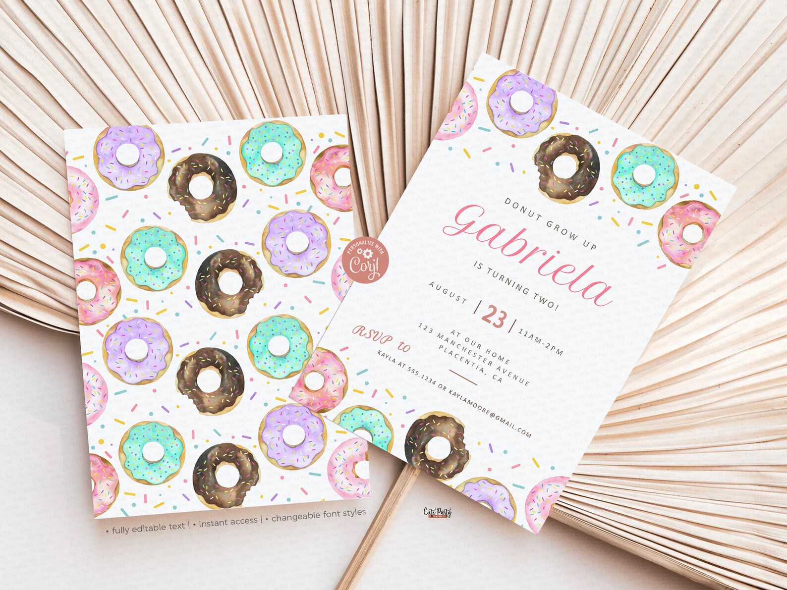 Donut Birthday Party Invitation Template Editable Printable - Etsy