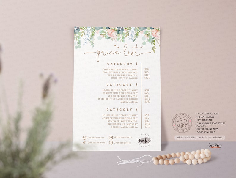 Greenery Order Form Template: Editable Small Business Form (digital ...