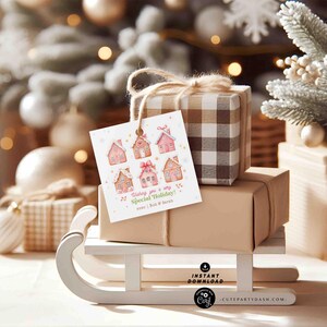 Pink Gingerbread House Gift Tag INSTANT DOWNLOAD Sweet Christmas Favor ...