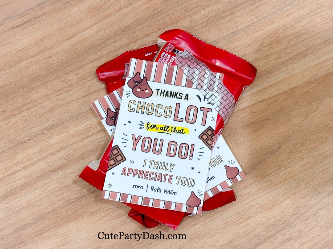 Chocolate Appreciation Tags Thank You Tags Editable - Etsy
