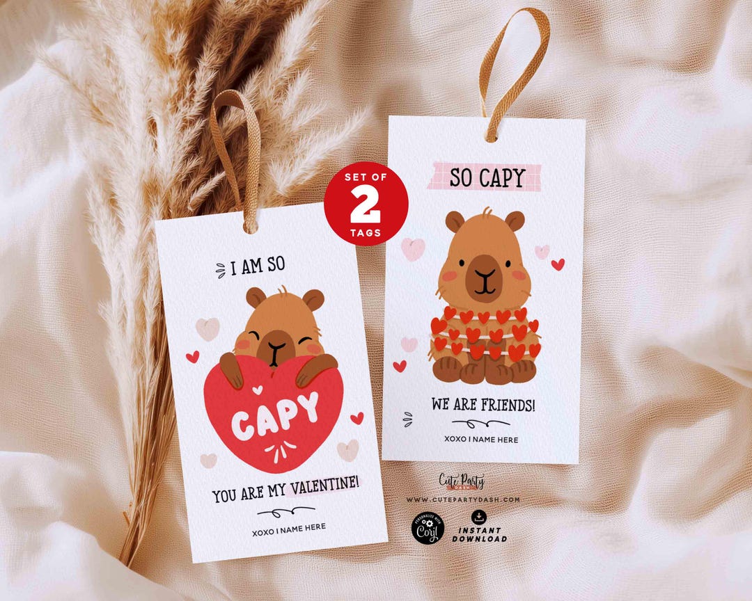 Capy Valentine’s Day Gift Tags for Kids – Printable Classroom Valentine ...