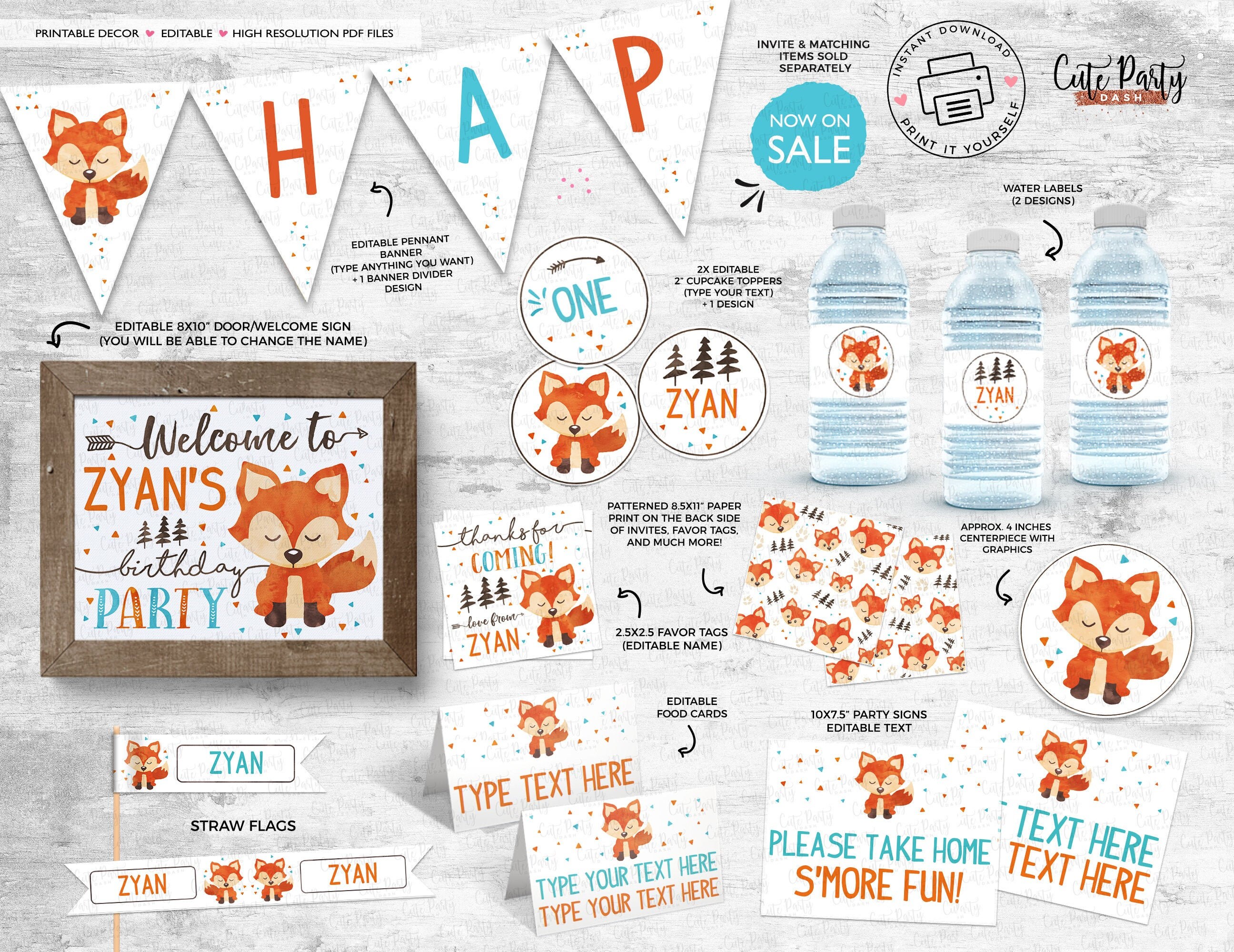 INSTANT DOWNLOAD Fox Birthday Decoration Woodland First - Etsy