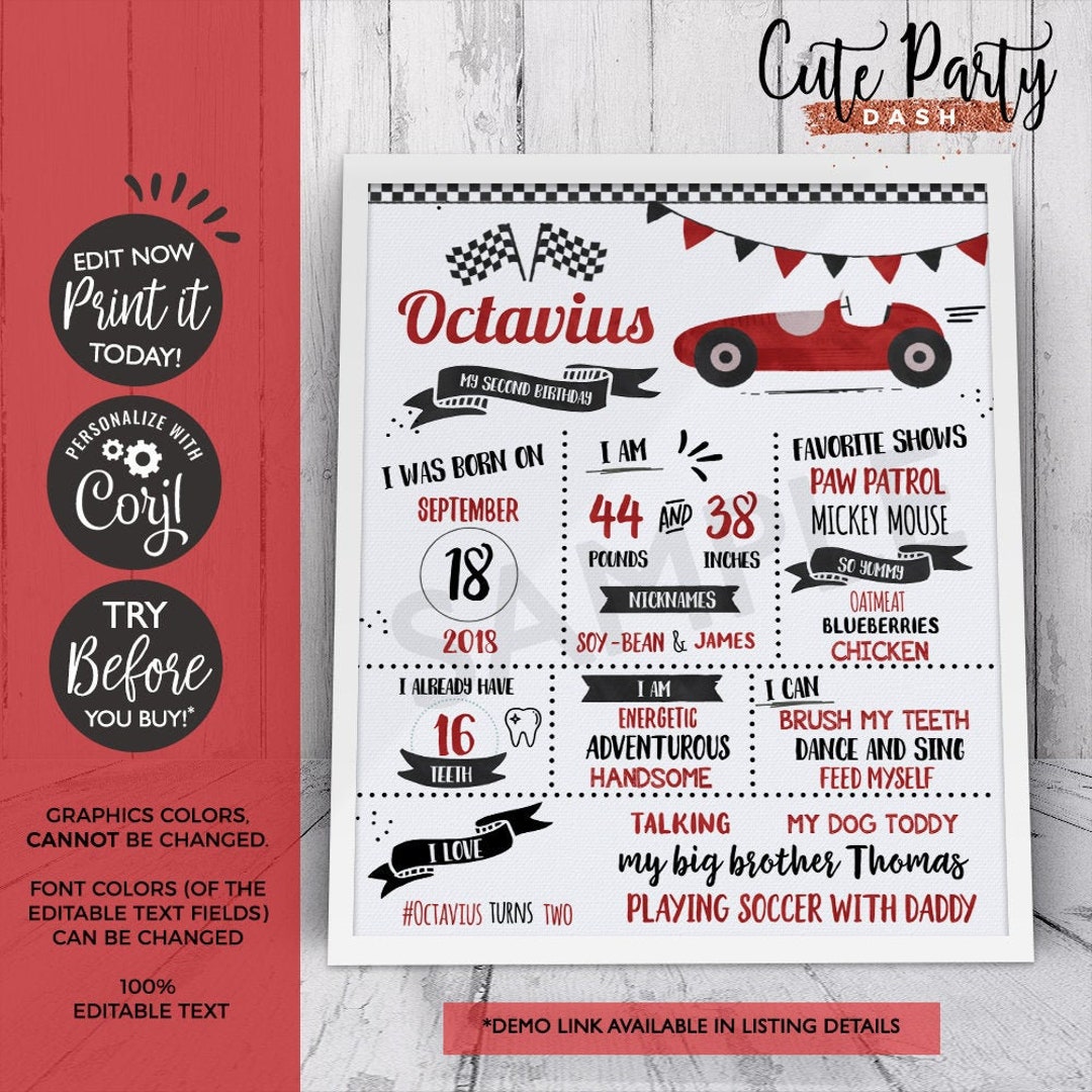 INSTANT DOWNLOAD EDITABLE Red Racing Car Birthday Party - Etsy