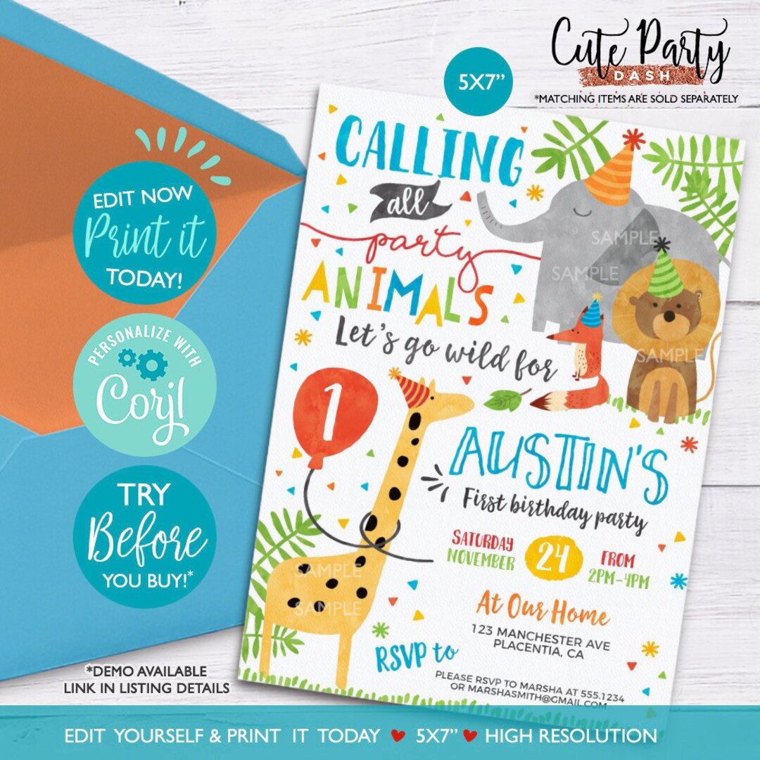 INSTANT DOWNLOAD EDITABLE Party Animal Invitation Calling - Etsy