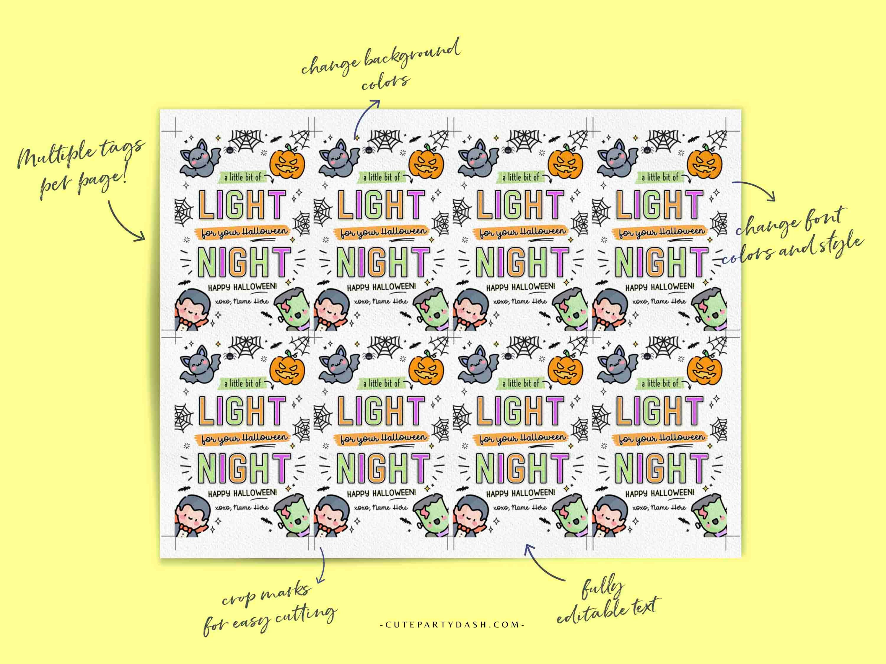 Editable Halloween Treat Tag: Glow Stick Party Favor (instant Download ...