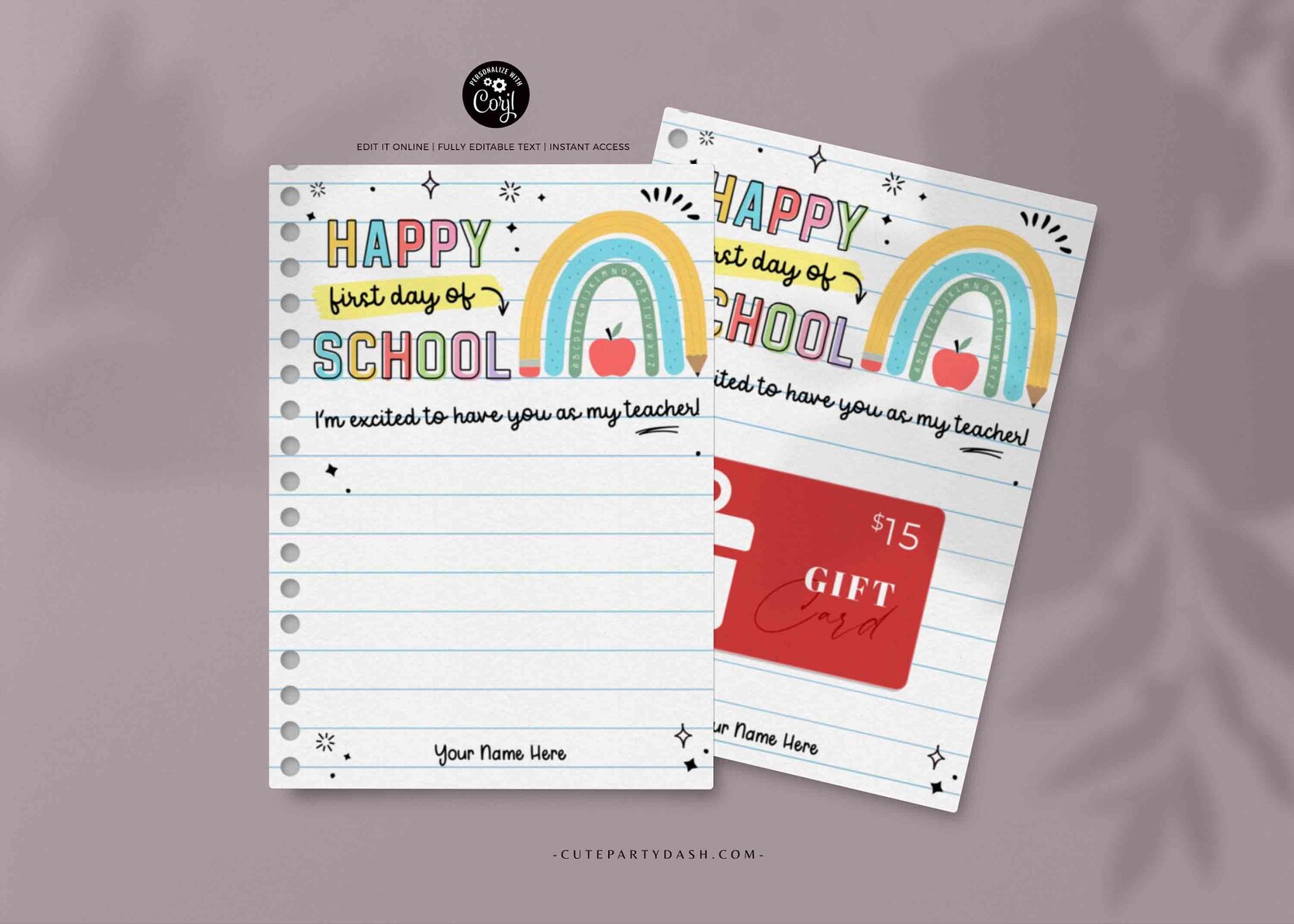 Editable Happy First Day of School Rainbow Gift Card Holder Welcome ...