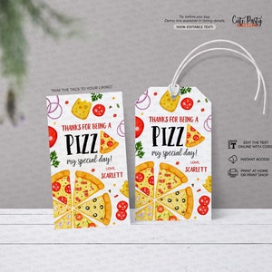 Pizza Party Favor Tags, Editable Printable Pizza Making Birthday Favor ...