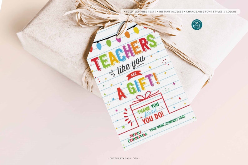 Editable Christmas Teacher Gift Tag, Holiday Thank You (digital ...