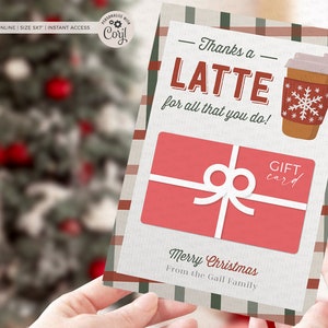 Editable Thanks a Latte Christmas Coffee Gift Card Holder Template ...