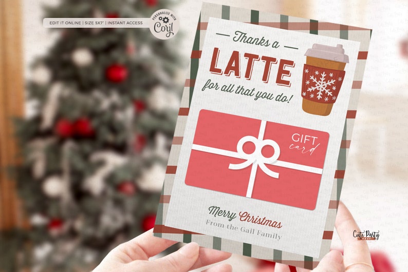 Editable Thanks a Latte Christmas Coffee Gift Card Holder | Etsy