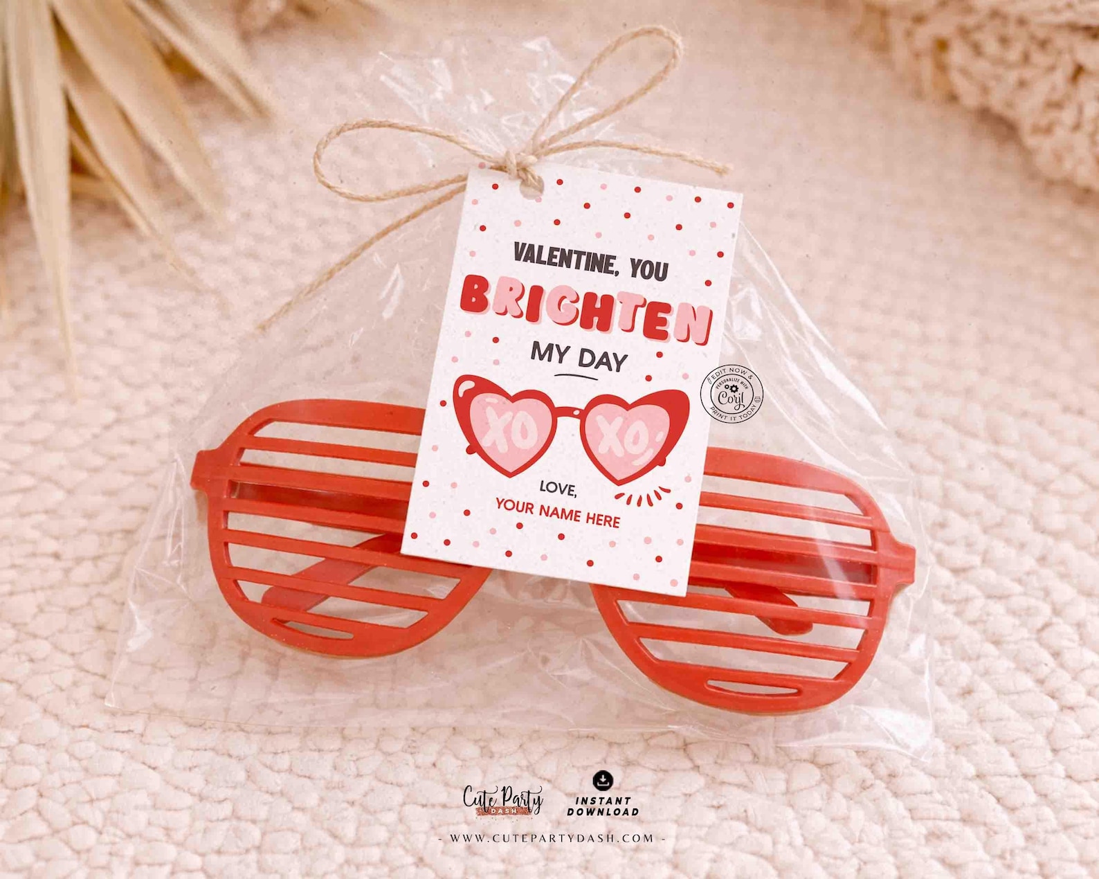 Valentine Sunglasses Gift Tags Printable | "you Brighten My Day" | Kids ...