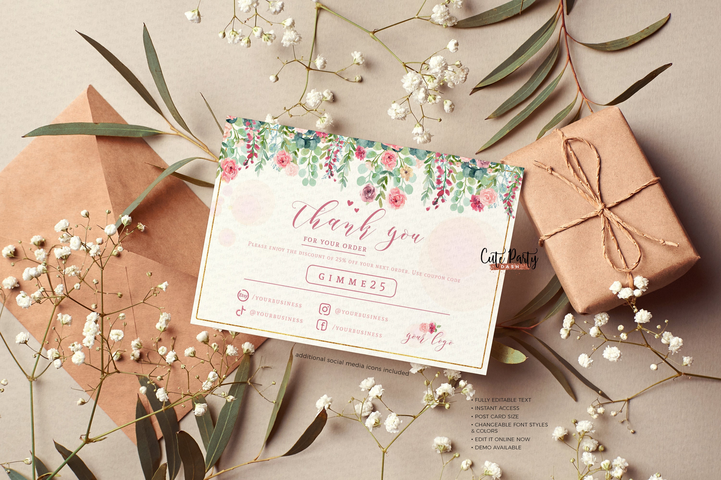 Greenery Pink and Gold Floral Round Product Label Editable - Etsy
