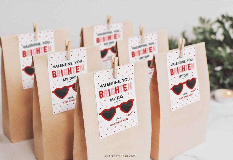 EDITABLE Heart Sunglasses Valentine's Day Tag Non-candy - Etsy