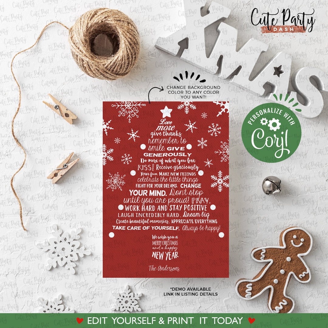 INSTANT DOWNLOAD EDITABLE Printable Christmas Card Template Message ...