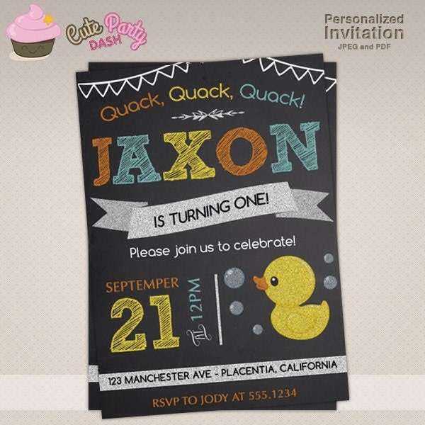 Rubber Duck Chalkboard Birthday Party Photo Invitations DIY | Etsy