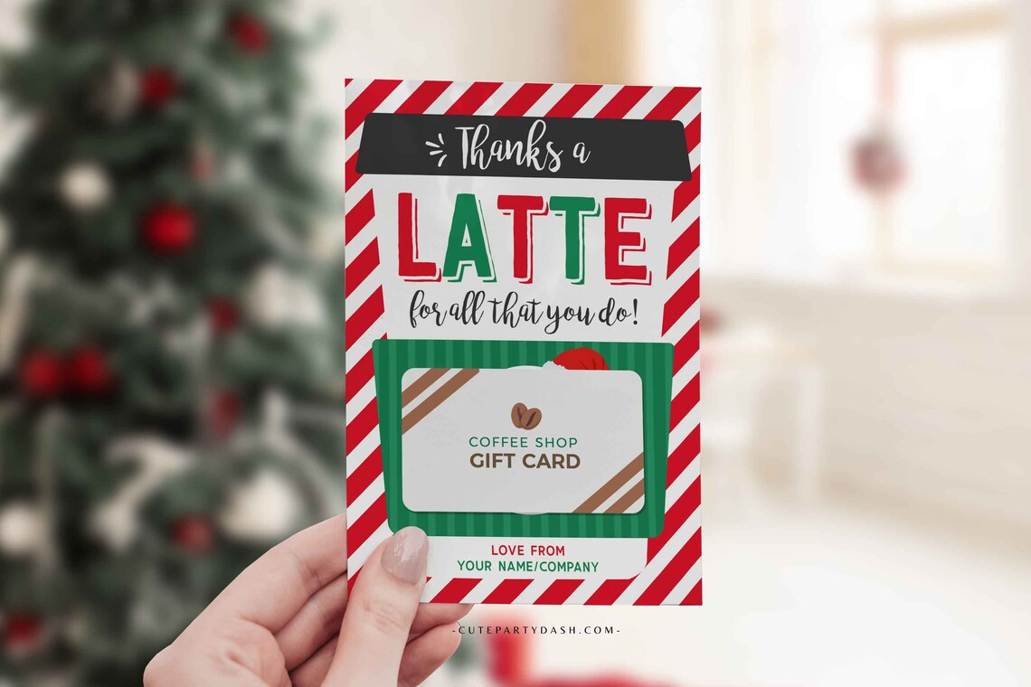Editable Christmas Thanks a Latte Christmas Coffee Gift Card - Etsy