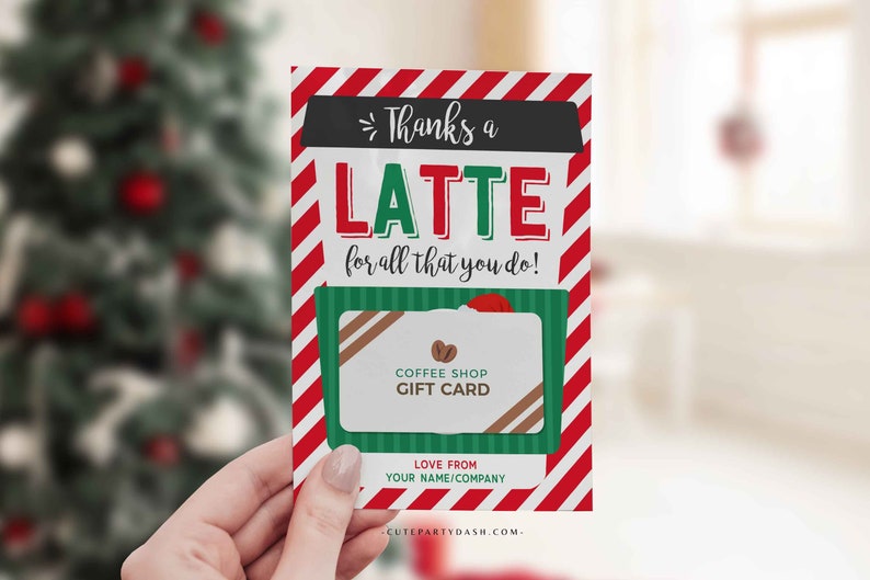 Editable Christmas Thanks a Latte Christmas Coffee Gift Card - Etsy
