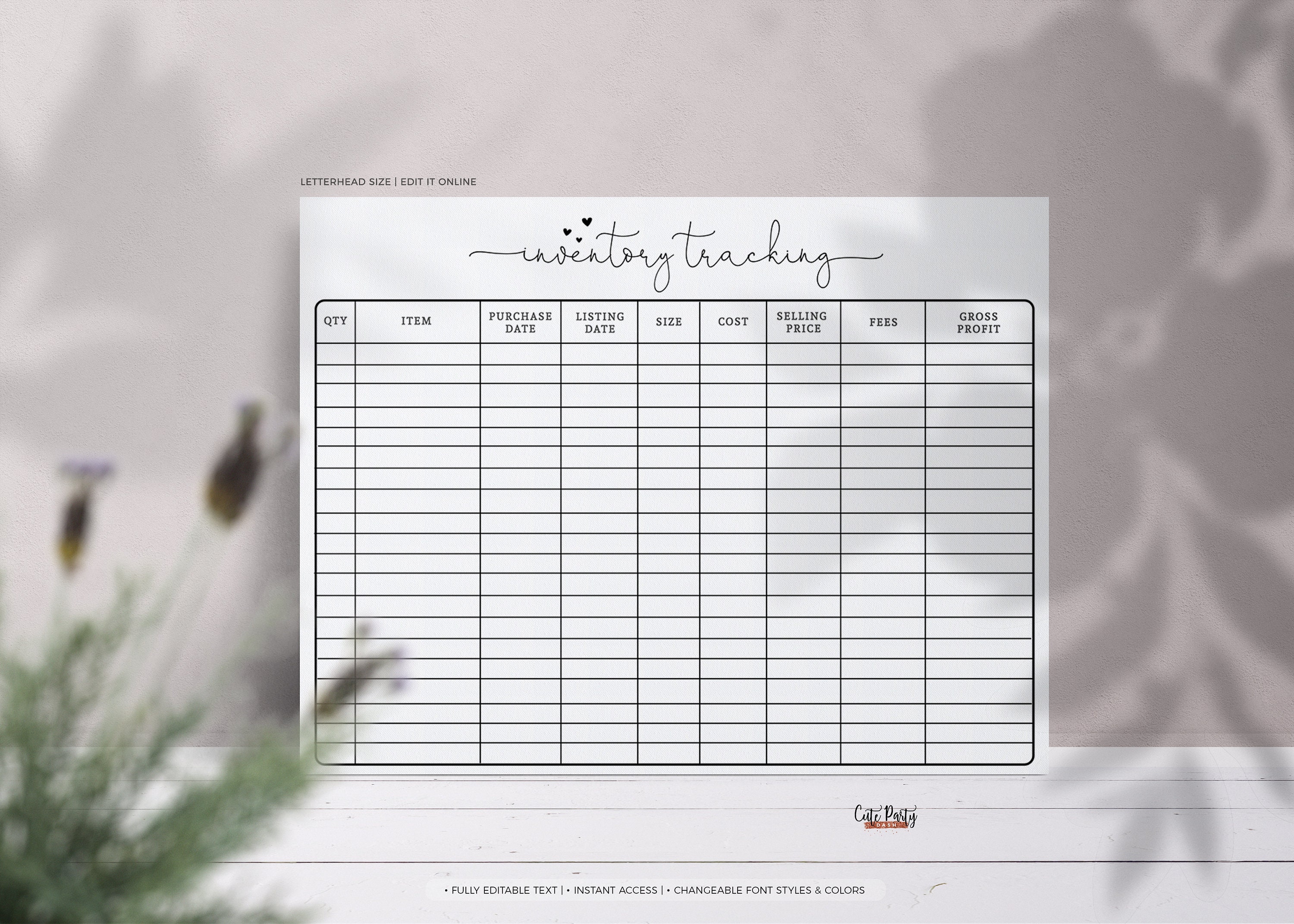 Inventory Tracker Form Template Editable INSTANT DOWNLOAD - Etsy