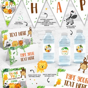 INSTANT DOWNLOAD EDITABLE Jungle Safari Birthday Monthly Photo Banner ...