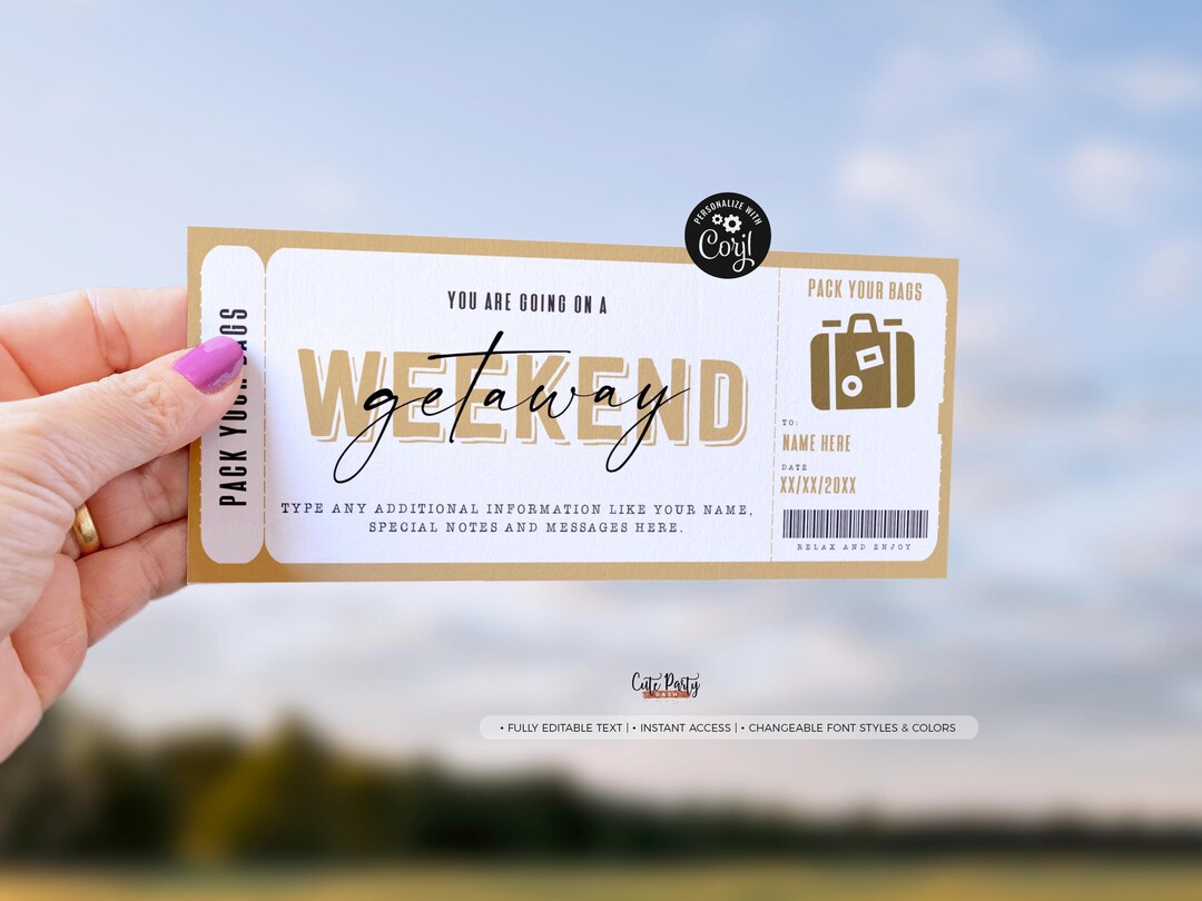 Editable Weekend Getaway Trip Ticket Template (instant Download) - Etsy