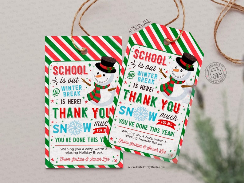 Editable School's Out Winter Break Christmas Gift Tag - Etsy